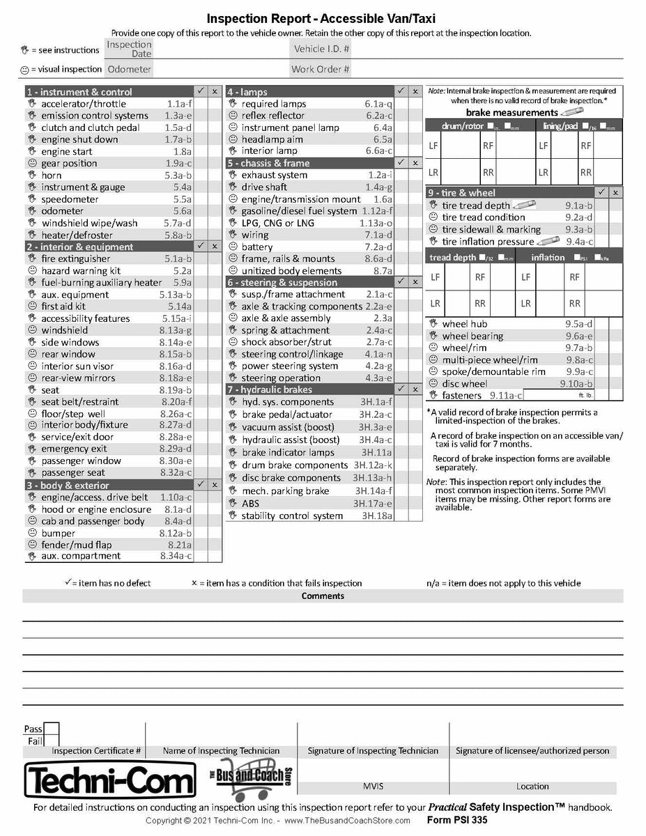 PSI-335 Accessible Van/Taxi Report and Checklist for PMVI Inspection ...